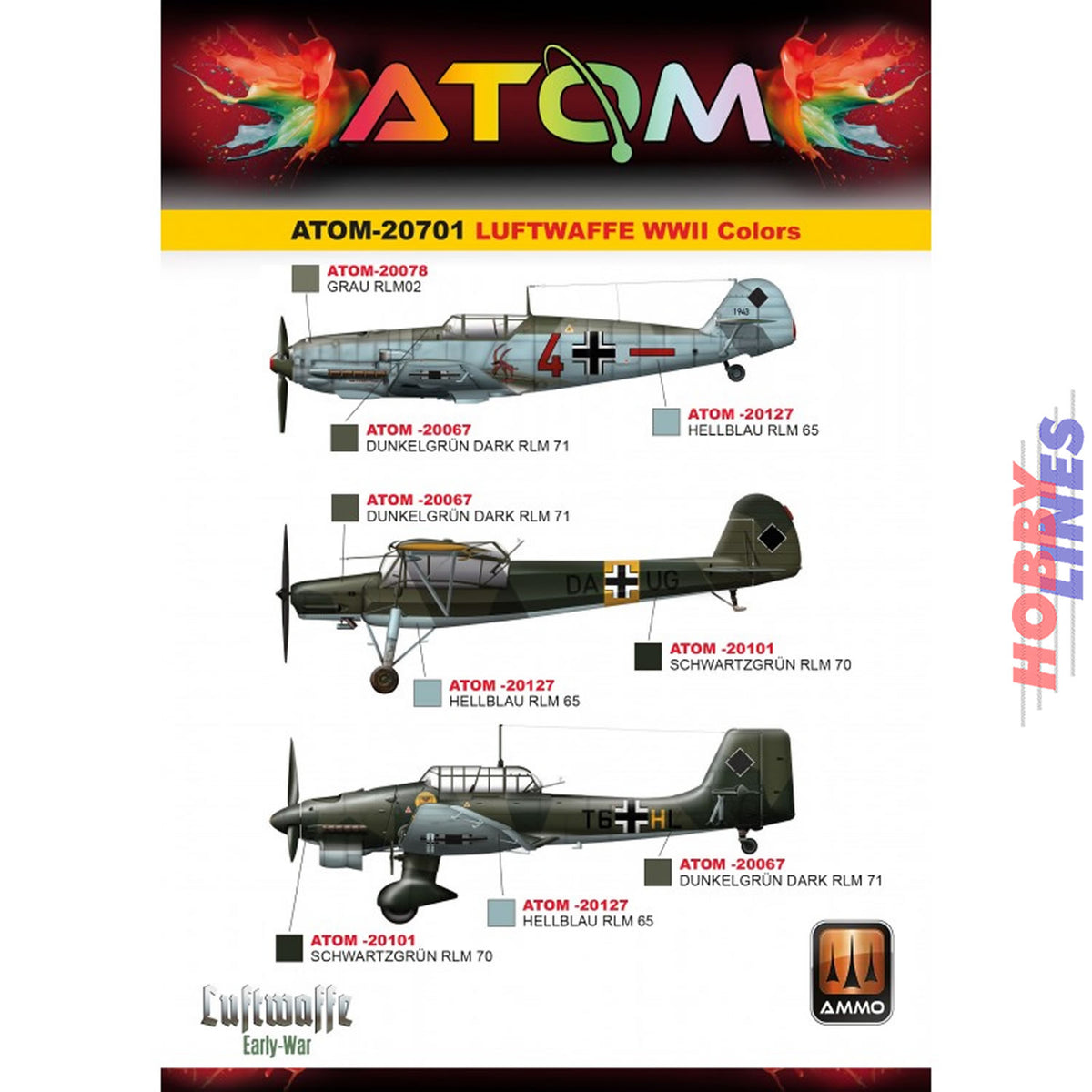 Luftwaffe WWII Colors Paint Set - 12 20ml colour Paint Set AMMO Mig Ji ...