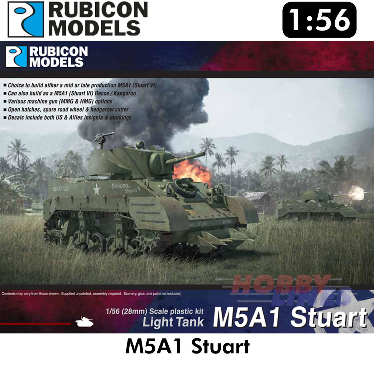 M5A1 Stuart / M5A1 Recce Tank WWII Plastic Model Kit 1:56 Rubicon Mode ...