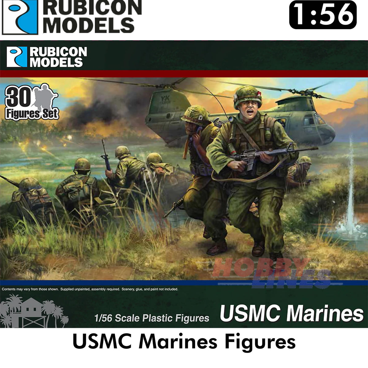USMC Marines & Command Plastic 30 Figures 1:56 Kit Rubicon Models 2810 ...