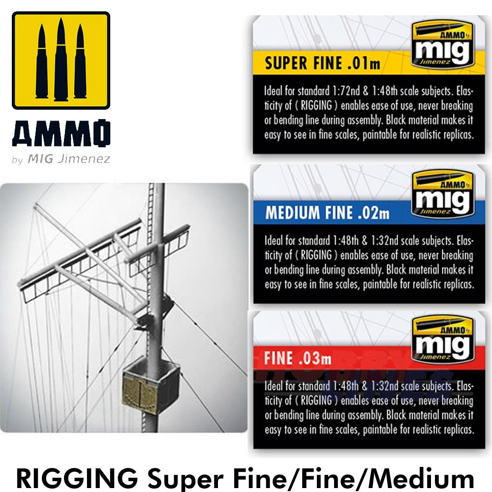 RIGGING Super Fine/Fine/Medium 0.1/0.2/0.3mm AMMO Mig Jimenez MIG8016 ...