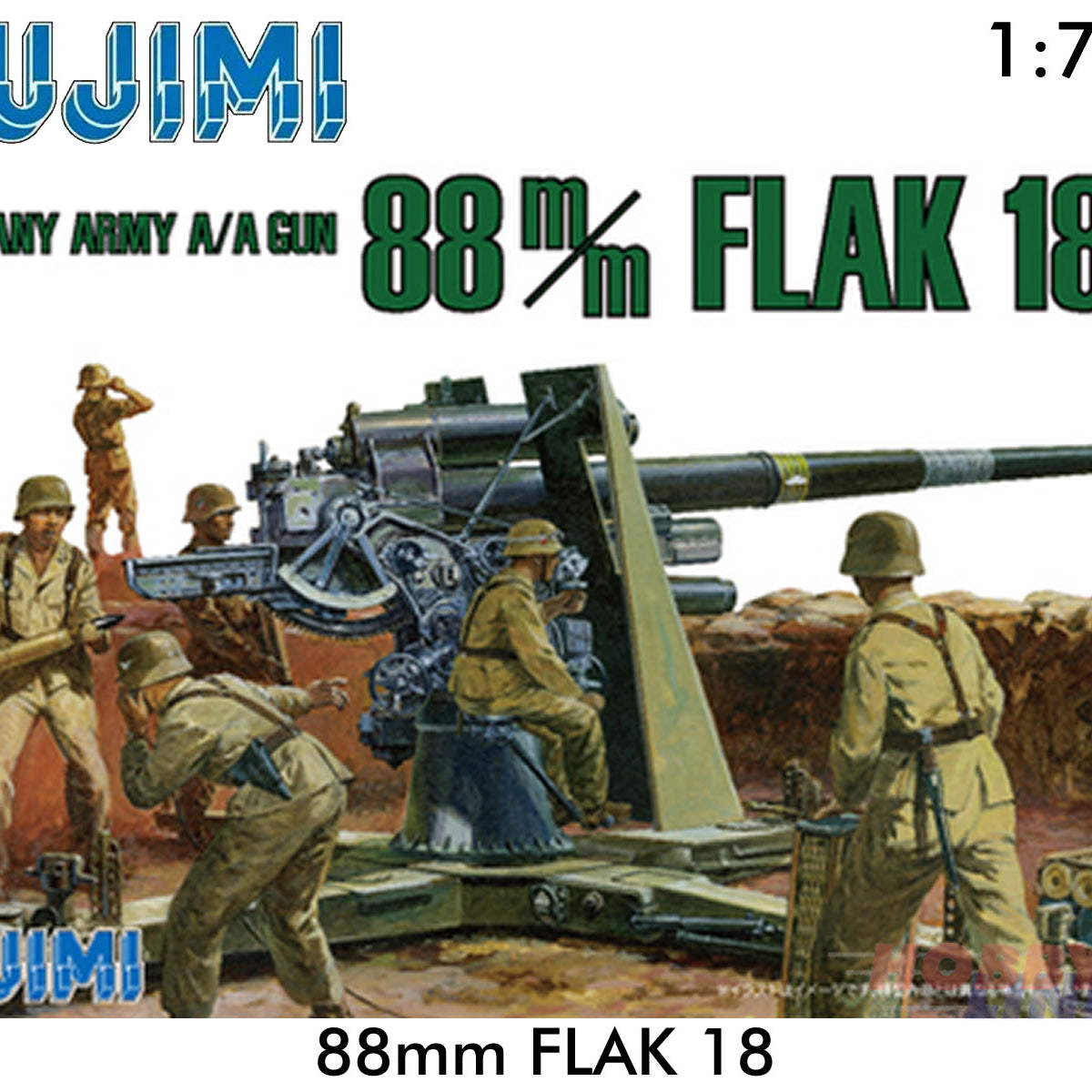 GERMAN 88mm ANTI-TANK FlaK 18 GUN WWII 1:76 scale model kit Fujimi F76 ...