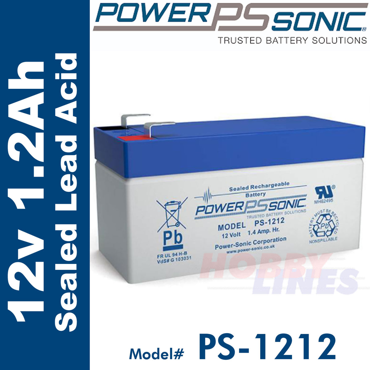 Power-Sonic PS-1212 12V 1.2Ah Sealed Lead Acid Rechargeable Battery GP ...