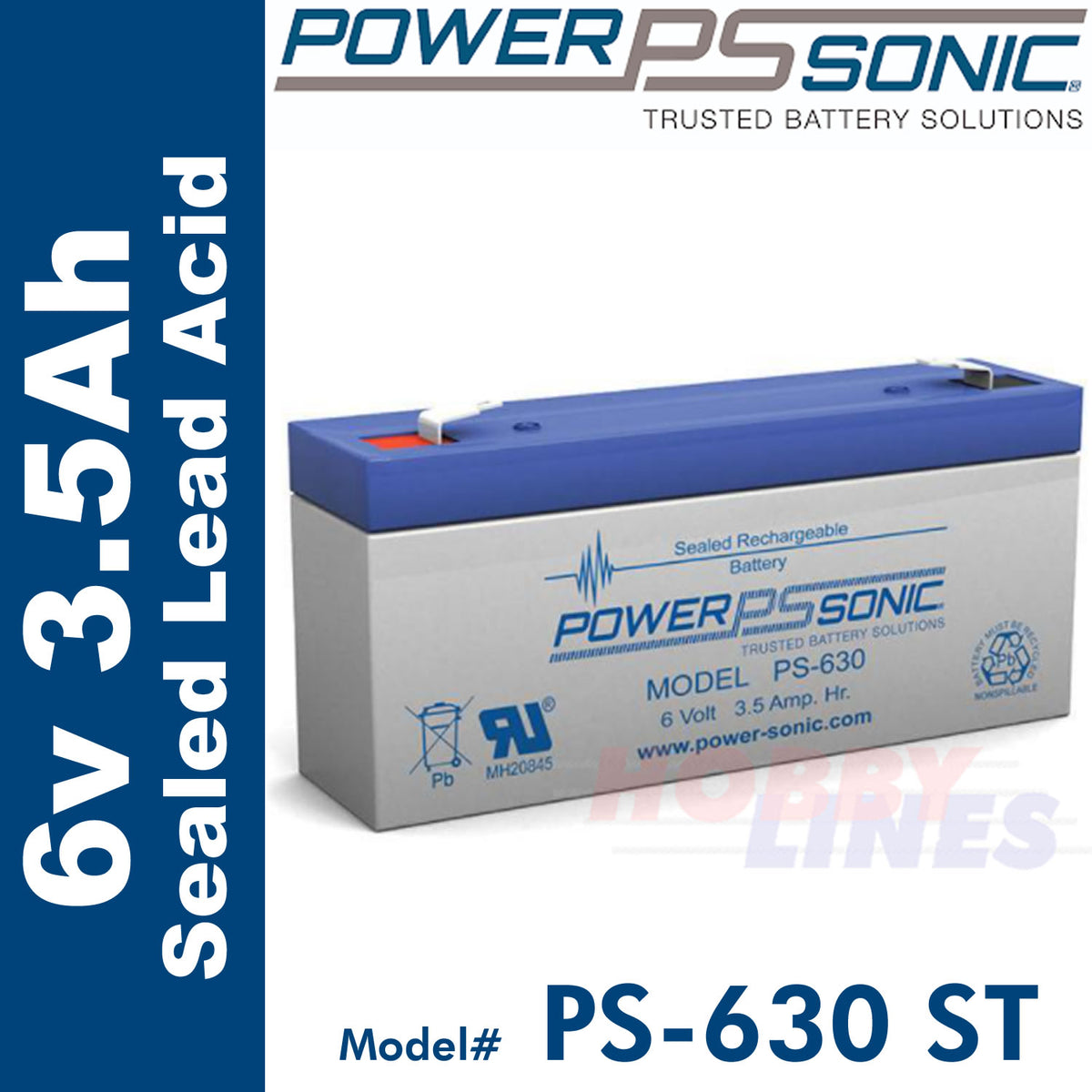 Power-Sonic PS-630 ST 6V 3.5Ah Sealed Lead Acid Rechargeable Battery G ...